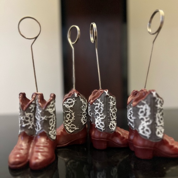 Accents | 4p Western Boot Photo Holders Pcs Cowboy Boots Table Number ...
